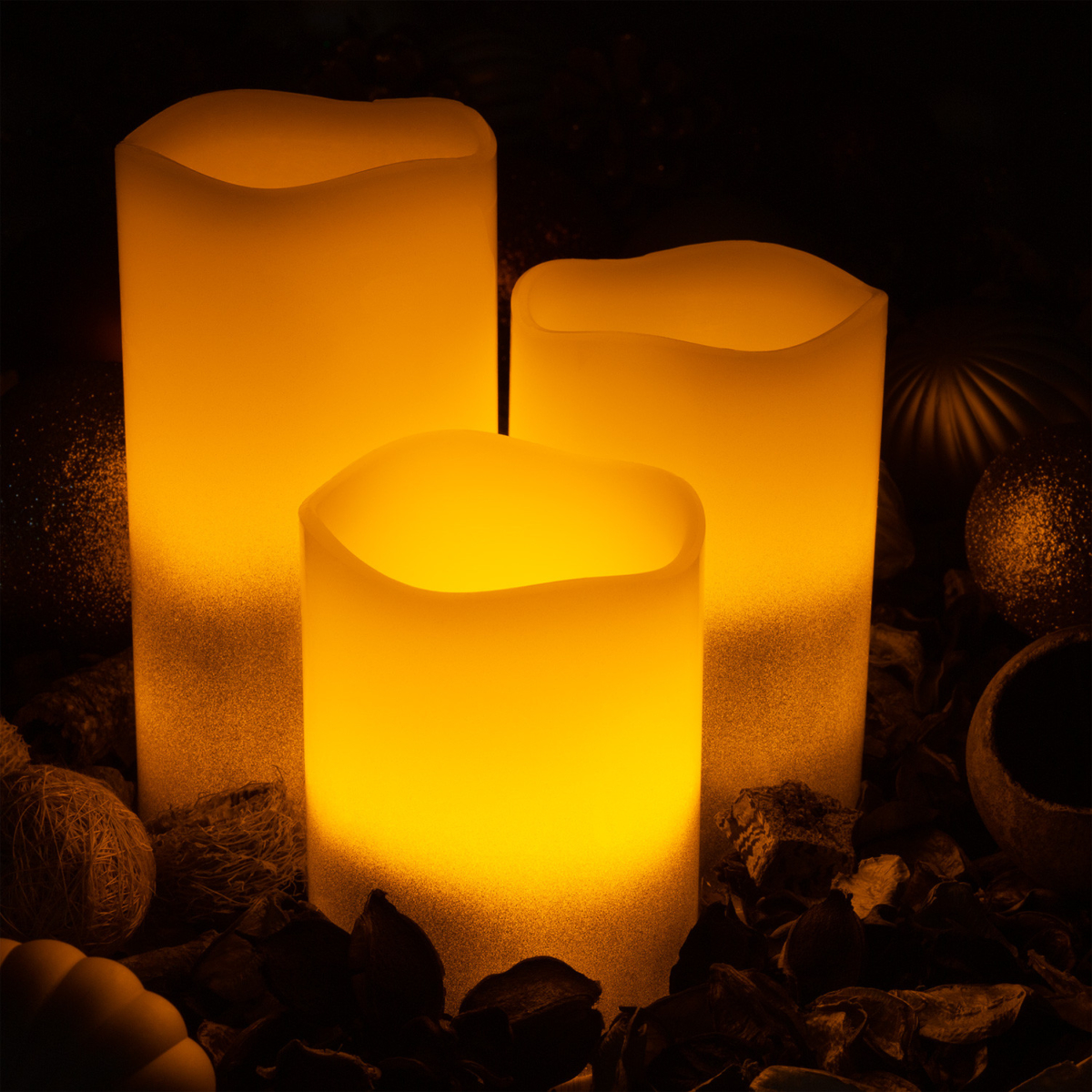 Bougies LED Cire naturelle Argenté avec télécommande lot de 3 | Ledgam